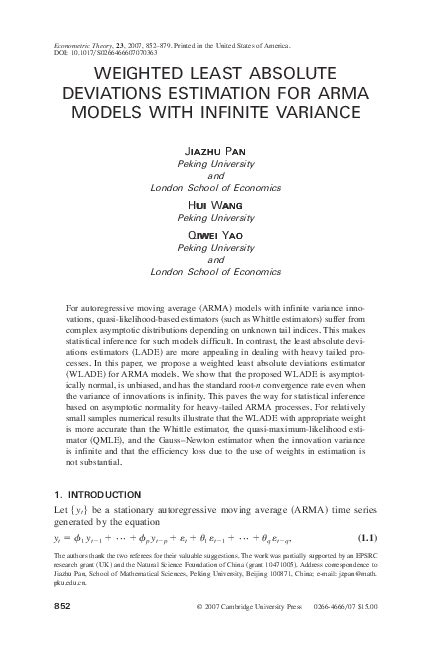 Pdf Weighted Least Absolute Deviations Estimation For Arma Models