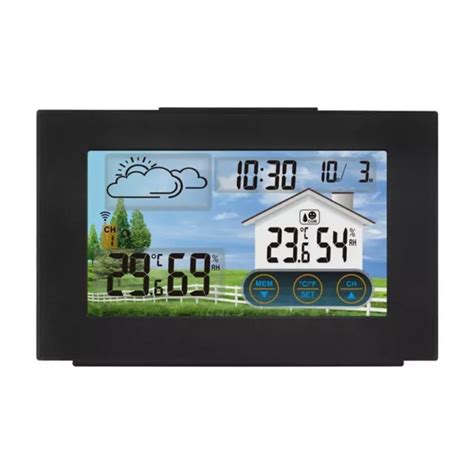 Weather Forecast Clock Black With Temperature Humidity Sensor For