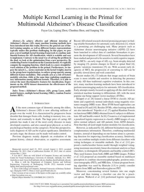 multiple kernel learning in the primal for multimodal alzheimer s disease classification pdf