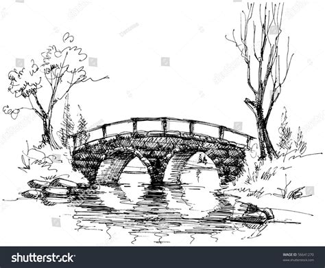 Stone Bridge Over River Sketch Stock Vector Royalty Free 56641270 Shutterstock