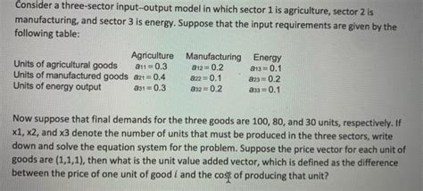Solved Consider A Three Sector Input Output Model In Which