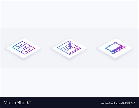 Set Isometric Line Drawer With Documents Blank Vector Image