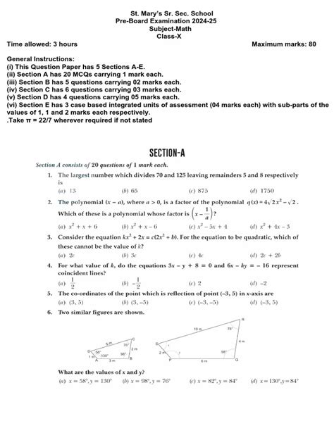 Class 9 Maths Pre Board Paper 2024 25 Pdf
