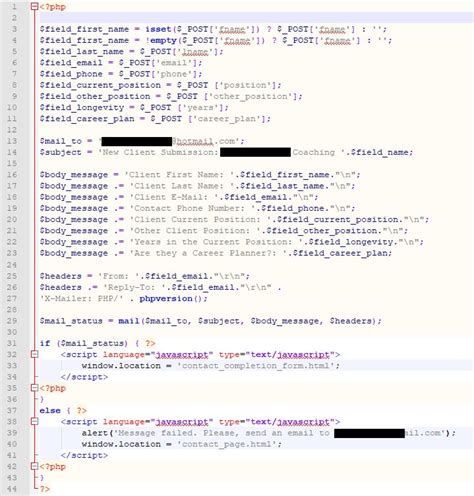 html php contact submission form error undefined variable all text