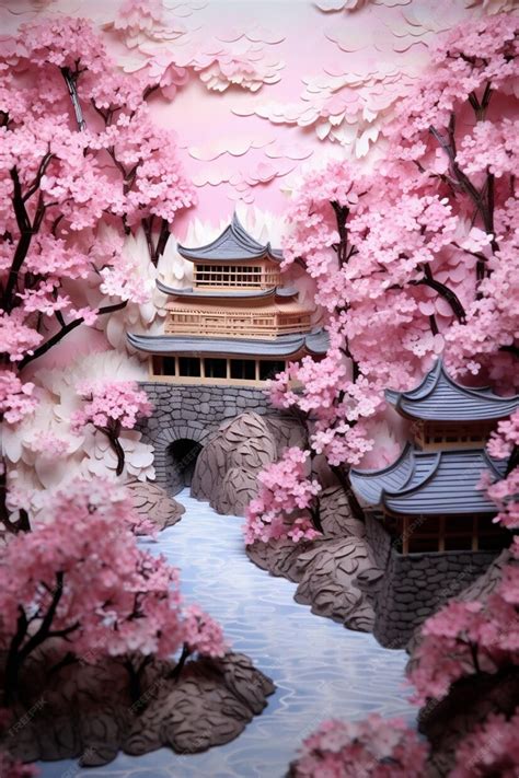 Premium Photo Cherry Blossom Layered Paper Art