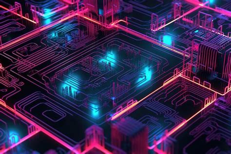 Premium Photo D Render Of Neon Circuit Board Pattern Created With Generative Ai