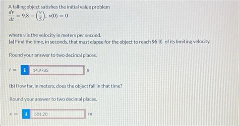 Solved A Falling Object Satisfies The Initial Value Problem