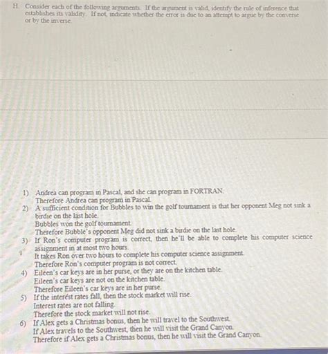 Solved H Consider Each Of The Following Arguments If The Chegg