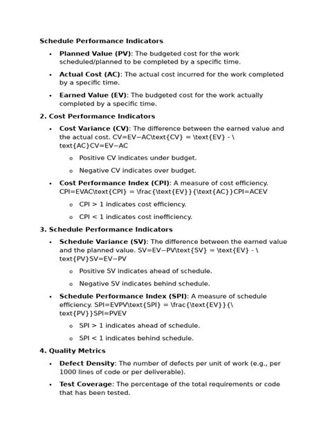 Schedule Performance Indicators Pdf Project Management Projects