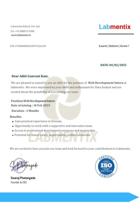 Internship Webdevelopment Labmentix Aditi Kate