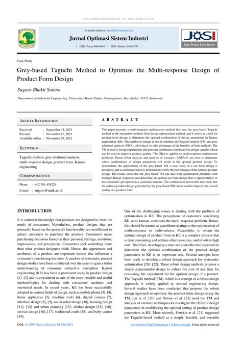 pdf grey based taguchi method to optimize the multi response design