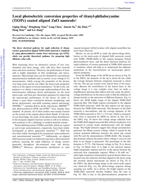 Pdf Local Photoelectric Conversion Properties Of Titanyl Phthalocyanine Tiopc Coated Aligned