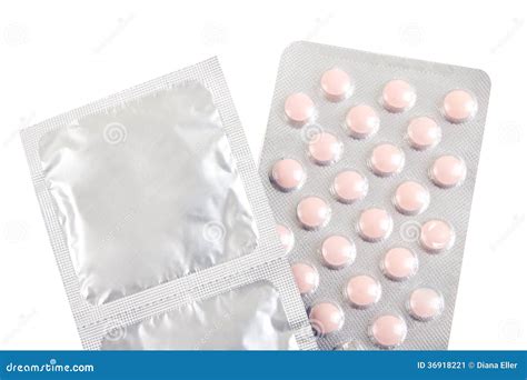 Birth Control Pills And Condoms Over White Stock Image Image Of
