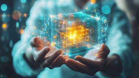A Person Holding A Glowing Digital Cube With Intricate Patterns And Bright Intersecting Lines
