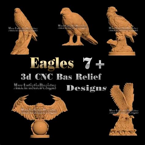 8 3d Stl Eagles Set Bas Relief Models For Cnc Router3d Printer Machines Download Max