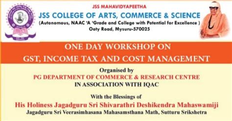 One Day Workshop On Gst Income Tax And Cost Management Jss Mahavidyapeetha