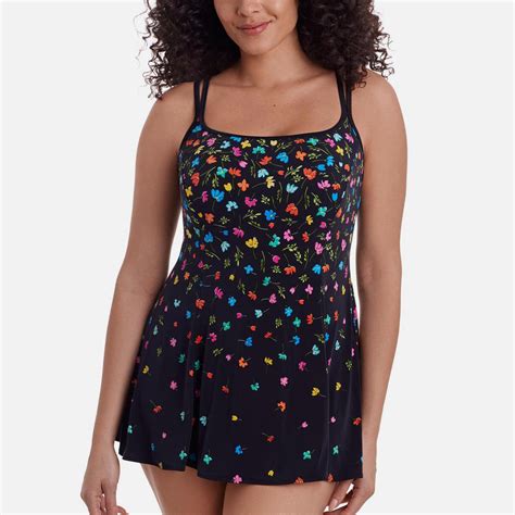 Longitude Long Torso Princess Seam Swim Dress Little Flowers