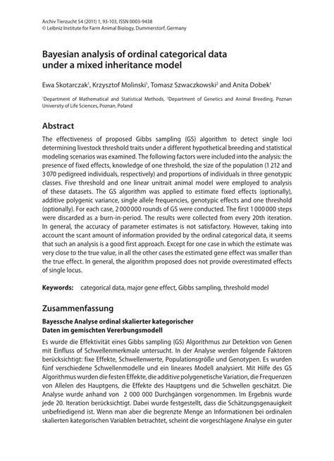 Pdf Bayesian Analysis Of Ordinal Categorical Data Under A Mixed Inheritance Model