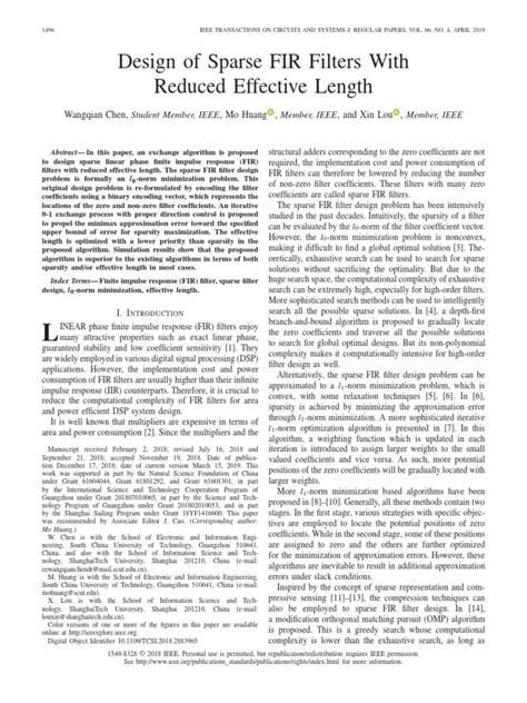 Sparse Fir Filters With Reduced Length Pdf Pdf Mathematical