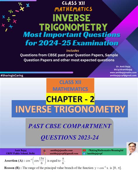Class Xii Inverse Trigonometry Most Important Questions For 2024 25 Examination Dr Amit Bajaj