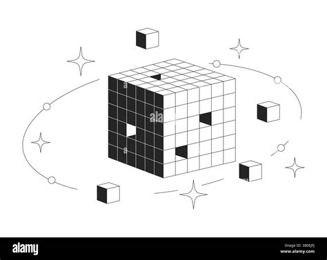 Digital Data Cube With Orbiting Blocks And Sparkles 2d Line Object
