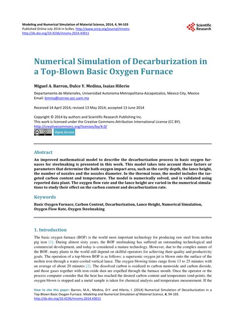 Pdf Numerical Simulation Of Decarburization In A Top Blown Basic