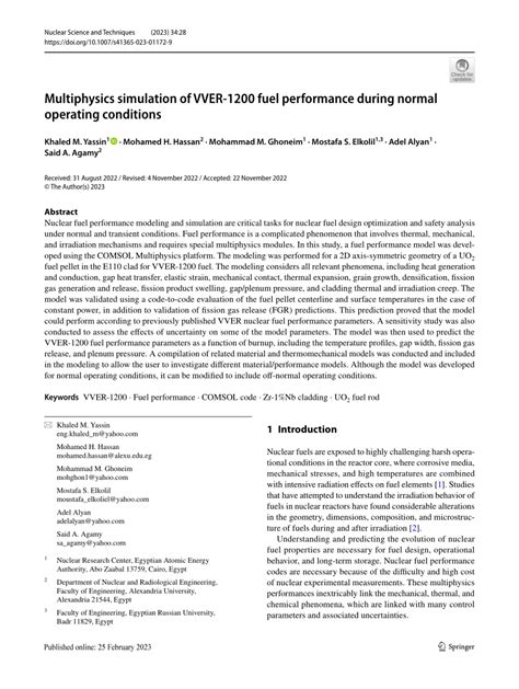 Pdf Multiphysics Simulation Of Vver‑1200 Fuel Performance During
