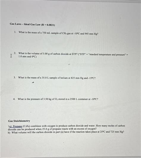 Solved Gas Laws ﻿ideal Gas Law 00821what Is The Mass