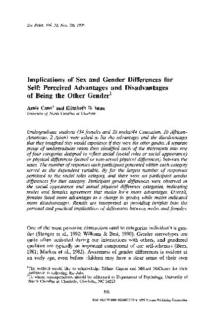 Pdf Implications Of Sex And Gender Differences For Self Perceived