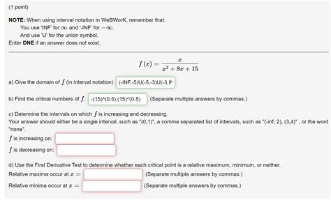 Solved Note When Using Interval Notation In Webwork