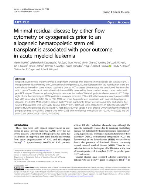 Pdf Minimal Residual Disease By Either Flow Cytometry Or Cytogenetics