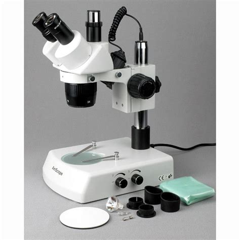 Amscope 10x 30x Trinocular Stereo Microscope With Top And Bottom Halogen Microscope Central