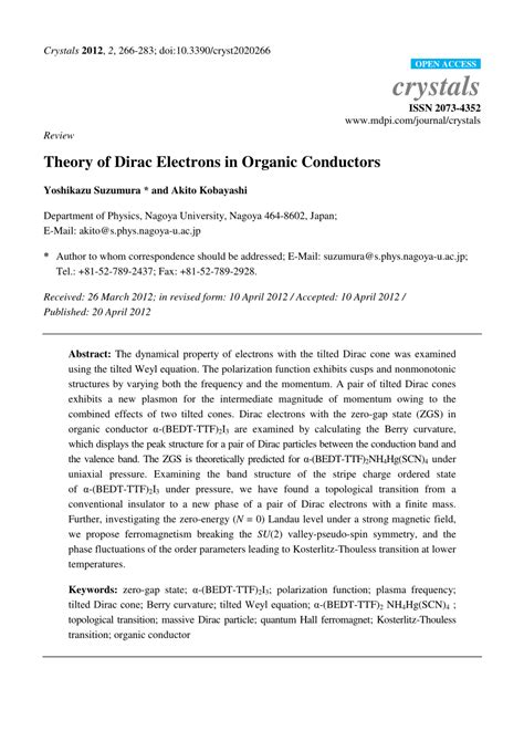Pdf Theory Of Dirac Electrons In Organic Conductors