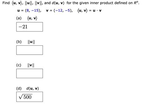 solved texts find u v u v and d u v for the given