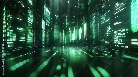 Futuristic Digital Landscape With Glowing Green Data Streams And Abstract Patterns Providing A