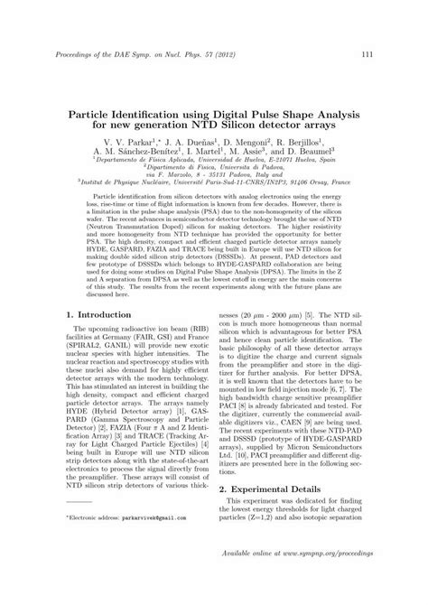 Pdf Particle Identi Cation Using Digital Pulse Shape Analysis