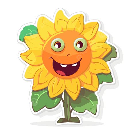 만화 일러스트 해바라기 스티커 디자인 클립 아트 벡터 고립 된 만화 인쇄 해바라기와 스티커 디자인 상표 만화 일러스트