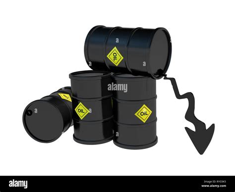 3d Rendering Of Oil Barrels And Down Arrow Illustrating Falling Oil