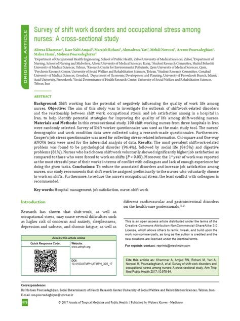 Surveyofshiftworkdisordersandoccup Pdf Nursing Shift Work