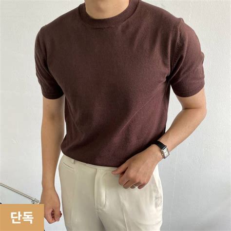 블루트 당일출고 마른근육을위한 어깨넓어보이는 남자 머슬핏 반팔 여름 라운드넥 니트 color 단독특가 위시버킷