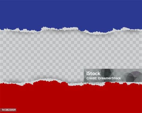 투명한 배경에 파란색과 빨간색으로 찢어진 종이 프레임 벡터 일러스트 레이 션 종이에 대한 스톡 벡터 아트 및 기타 이미지