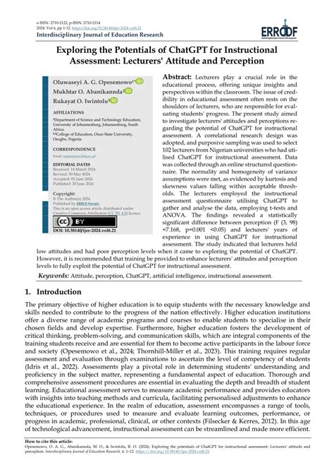 Pdf Exploring The Potentials Of Chatgpt For Instructional Assessment Lecturers Attitude And