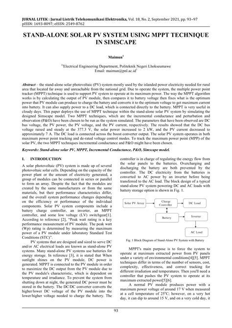 PDF Stand Alone Solar PV System Using MPPT Technique In Simscape