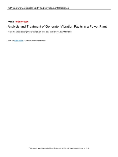 Analysis And Treatment Of Generator Vibration Faul Pdf Electric