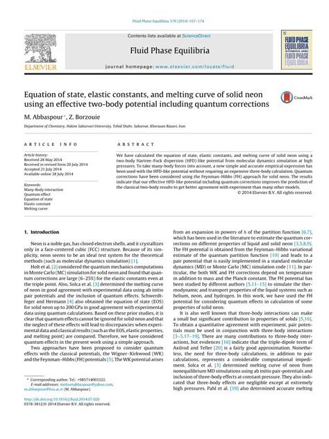 Pdf Equation Of State Elastic Constants And Melting Curve Of Solid Neon Using An Effective