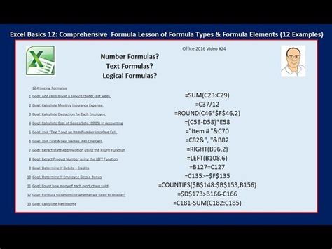 Free Video Excel Basics Complete Formula Lesson Of Formula Types Formula Elements With