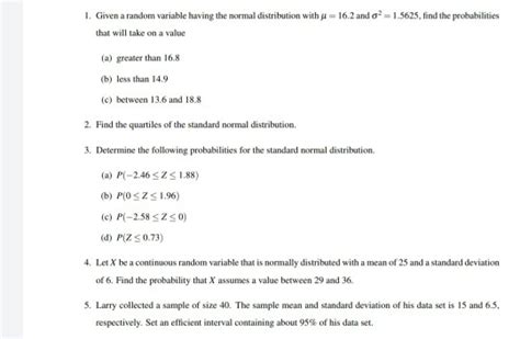 solved 1 given a random variable having the normal