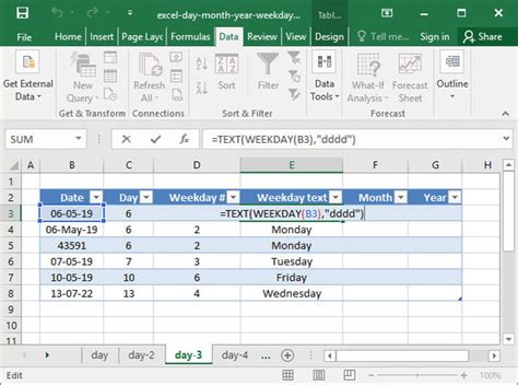 Day Month Year And Weekday In Excel Deskbright