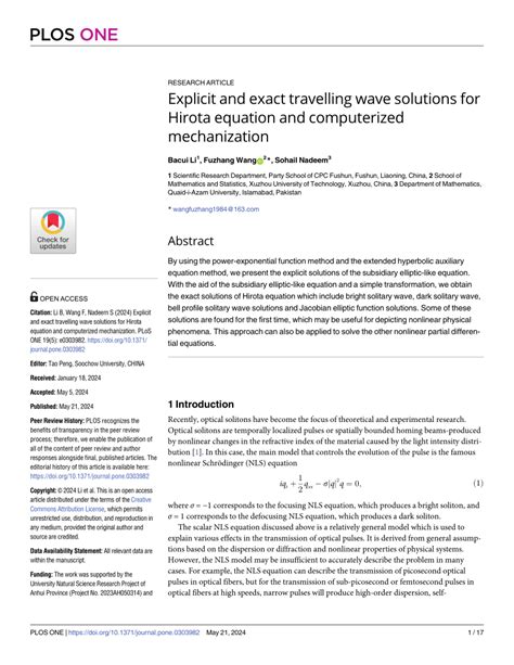 Pdf Explicit And Exact Travelling Wave Solutions For Hirota Equation And Computerized