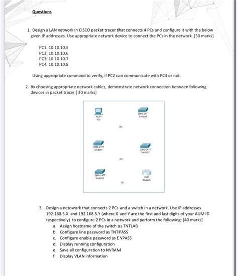 get answer questions 1 design a lan network in cisco packet tracer